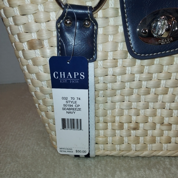 Chaps | Bags | Nwt Chaps Light Tan And Navy Blue Wicker Purse | Poshmark